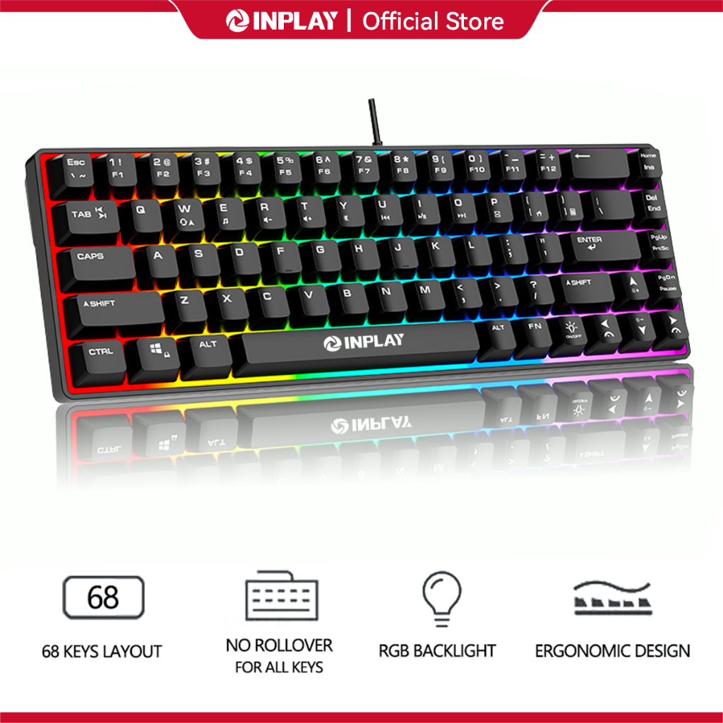 Inplay BK680 RGB Gaming Keyboard Rainbow Light Waterproof Smooth ...