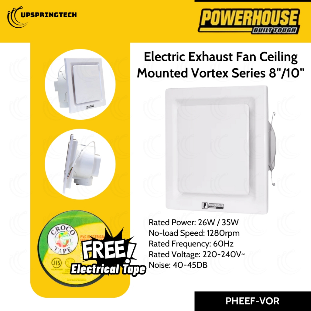 Powerhouse Vortex Ceiling Exhaust Fan – 8″ or 10″, 100% Copper Motor w/ FREE ELECTRICAL TAPE ...