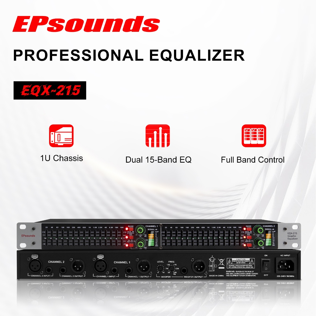 EPSOUNDS EQX-215 Equalizer with 1U Chassis Dual 15-Band EQ Full Band ...