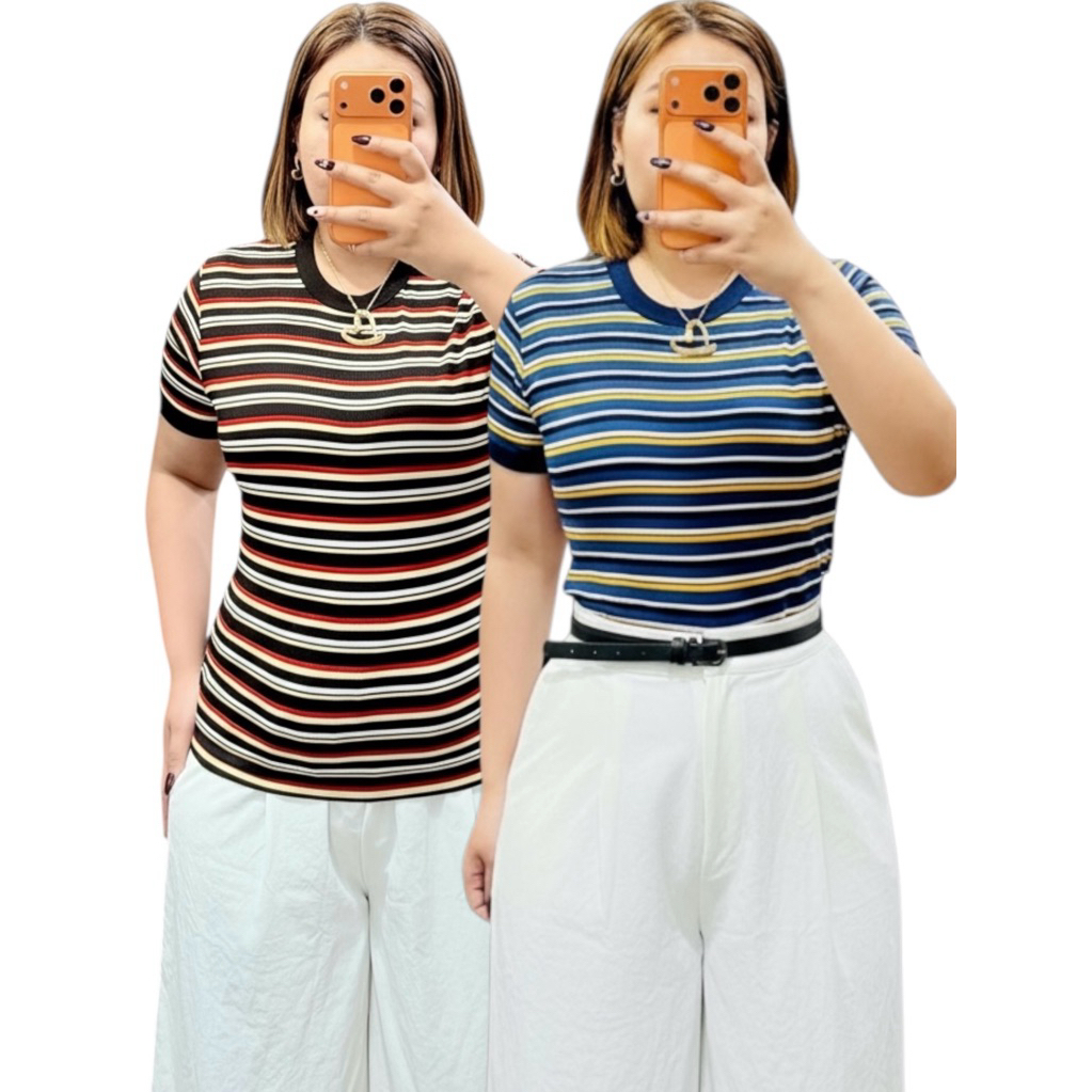 Tri-Color Stripes Cotton Basic Shirt | Shopee Philippines