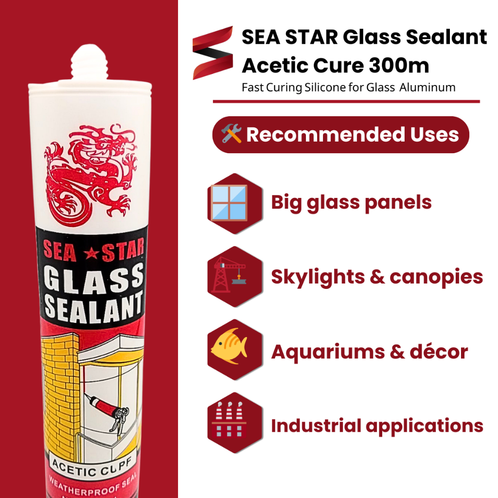 SEA STAR Glass Sealant Acetic Cure 300ml 12 pcs/24 pcs – Fast Curing ...