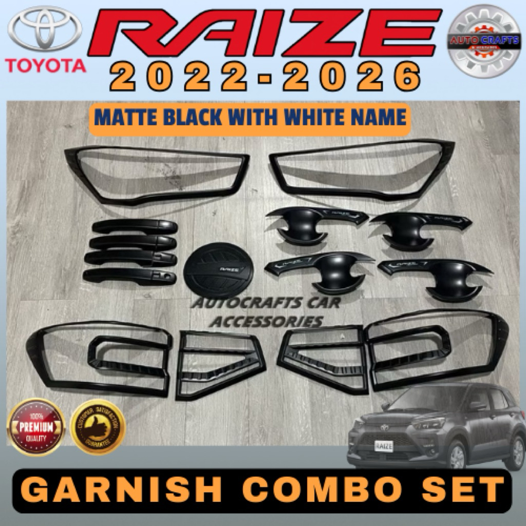 TOYOTA RAIZE 2022-2026 GARNISH COMBO SET MATTE BLACK WITH WHITE NAME ...