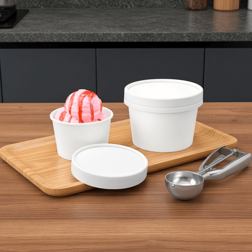 50PCS 3oz/5oz Disposable Paper Ice Cream Cup Plain White with Paper Lid ...