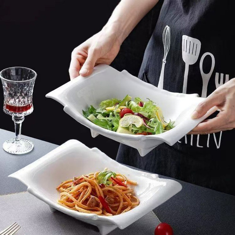 HQ 10 inch Boat Shape Aesthetic Serving Bowl White Ceramic Salad Pasta ...