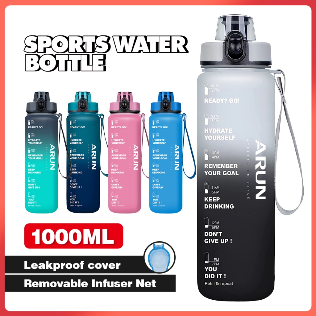 ARUN Sports Water Bottle BPA Free with Time Marker & Removable Strainer ...