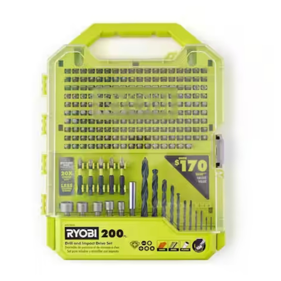 RYOBI A982004 200-Piece Drill and Impact Drive Set, The included ...