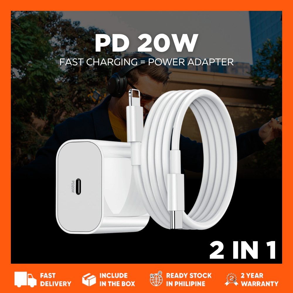 20W Fast Charger USB-C Power Adapter With USB PD Cable Cord US Plug Charger Smart Adapter ...