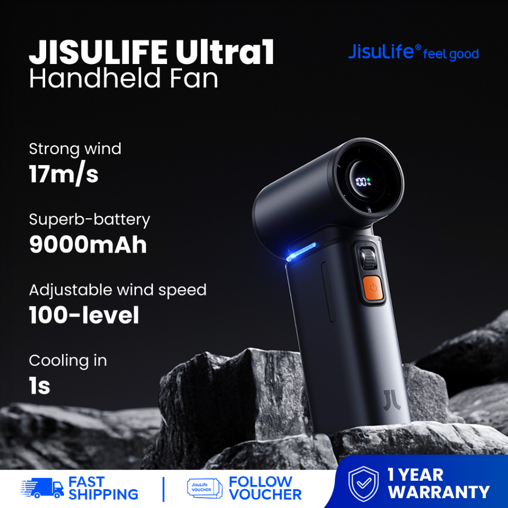 JISULIFE Handheld Fan Ultra1 3 in 1 9000mAh Portable Turbo Fan ...