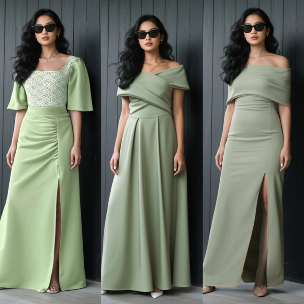 SAGE GREEN Filipiniana Gown with Slit | Bridesmaid, Ninang, Wedding ...