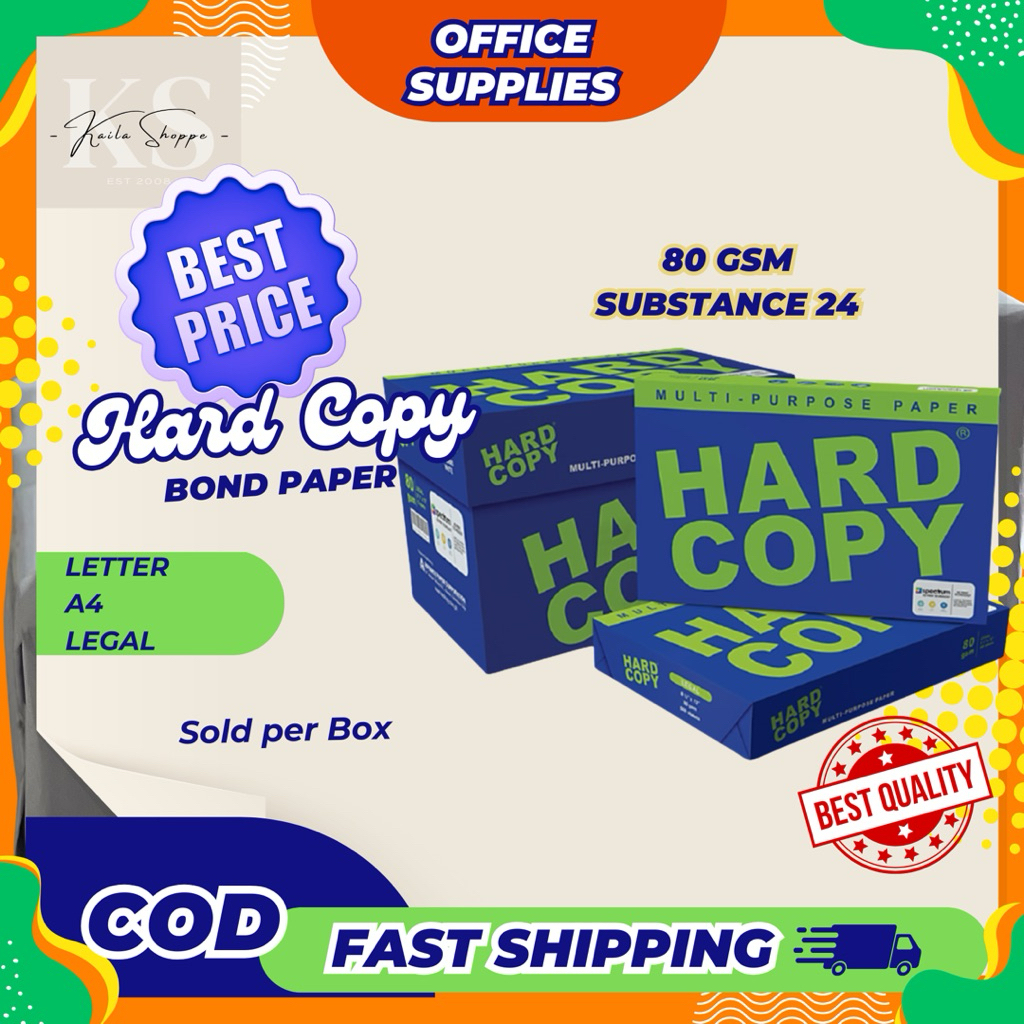 HARD COPY Bond Paper Sold per BOX | 80gsm Letter/A4/Legal | 5 reams in ...