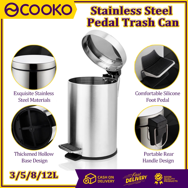 12L Stainless Foot Pedal Trash Bin Waste Can with Plastic Bucket Inside ...