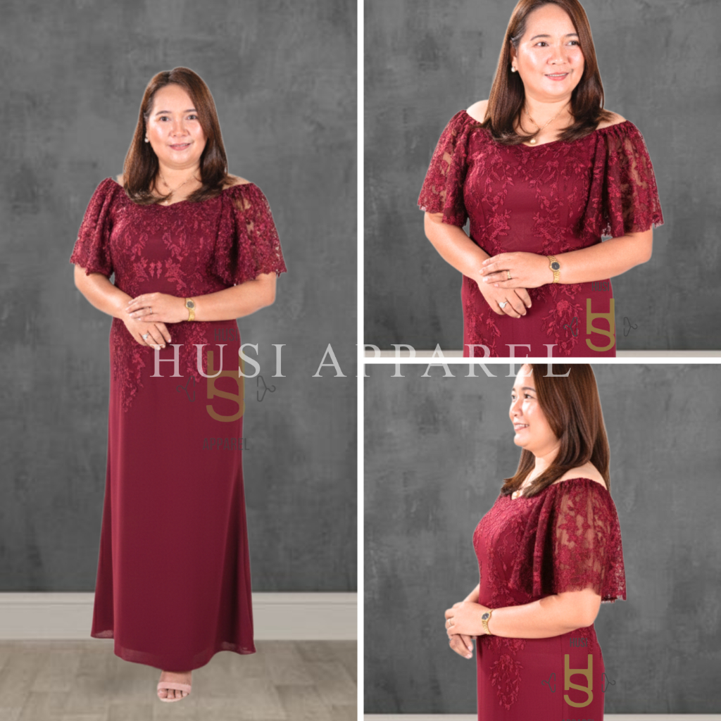 MODERN FILIPINIANA VINES MAROON FOR WEDDING SPONSOR, NINANG | Shopee ...