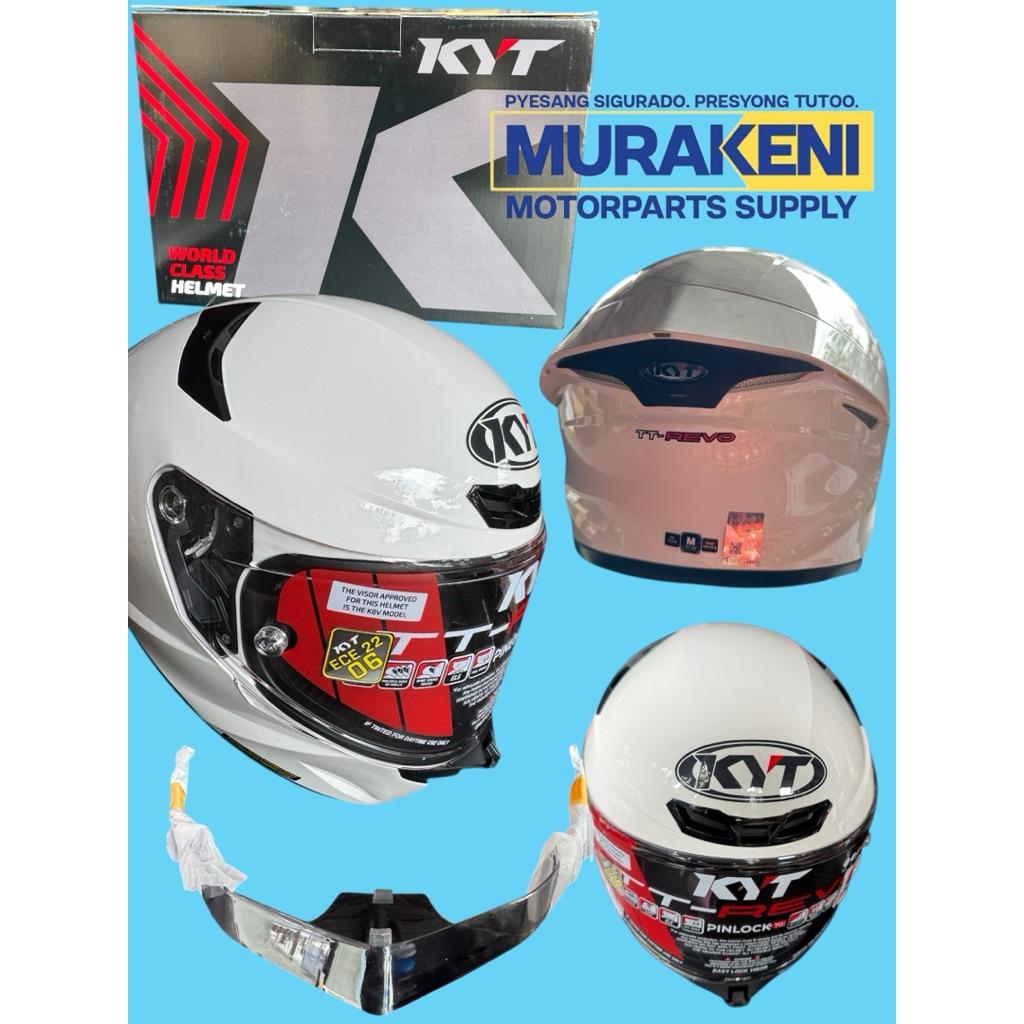 KYT HELMET TT-REVO FULL FACE PLAIN WHITE/E06 with spoiler and ps mark ...