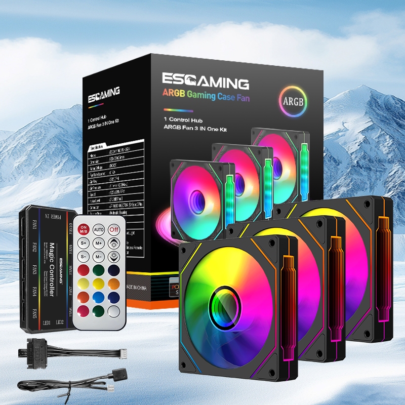Esgaming 3in1 ARGB Case Fan 6PIN PWM 120mm CPU Fan With Hub Control ...