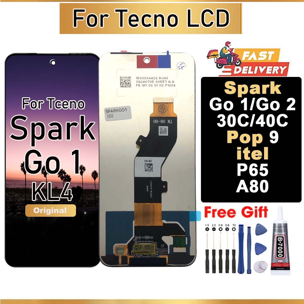 Original LCD For Tecno Spark Go 1 KL4 Go 2 30C 4G 40C Pop 9 itel A80 ...