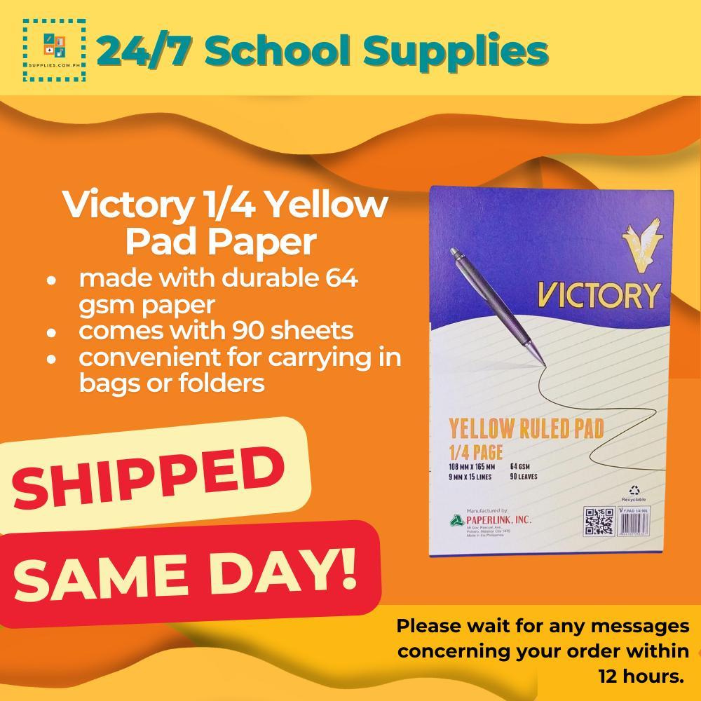 Victory Yellow Pad Paper 1/4 size - 64 gsm 90 sheets | Shopee Philippines
