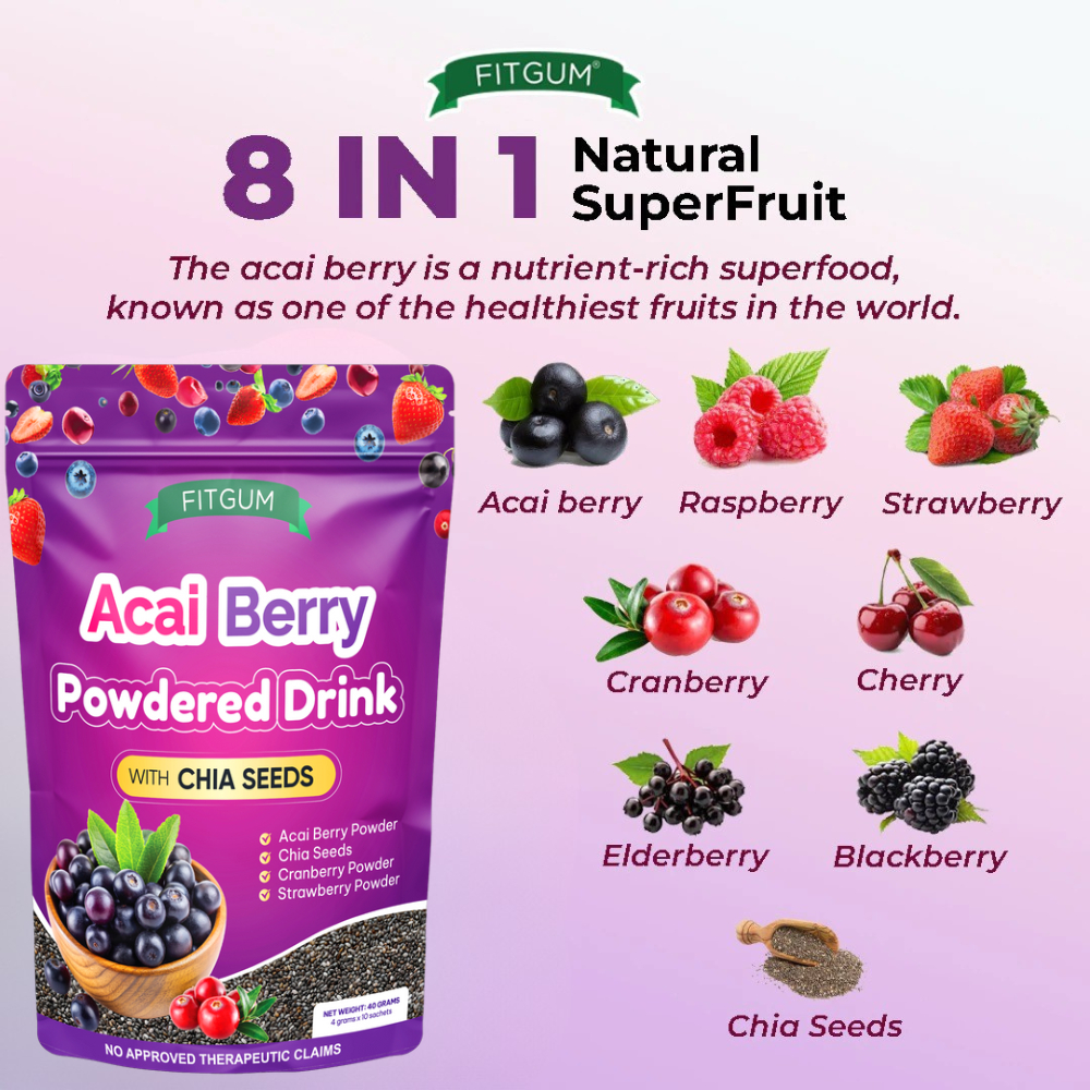 Acai Berry Powdered Drink Fitgum With Chia Seeds Glutathione Collagen ...