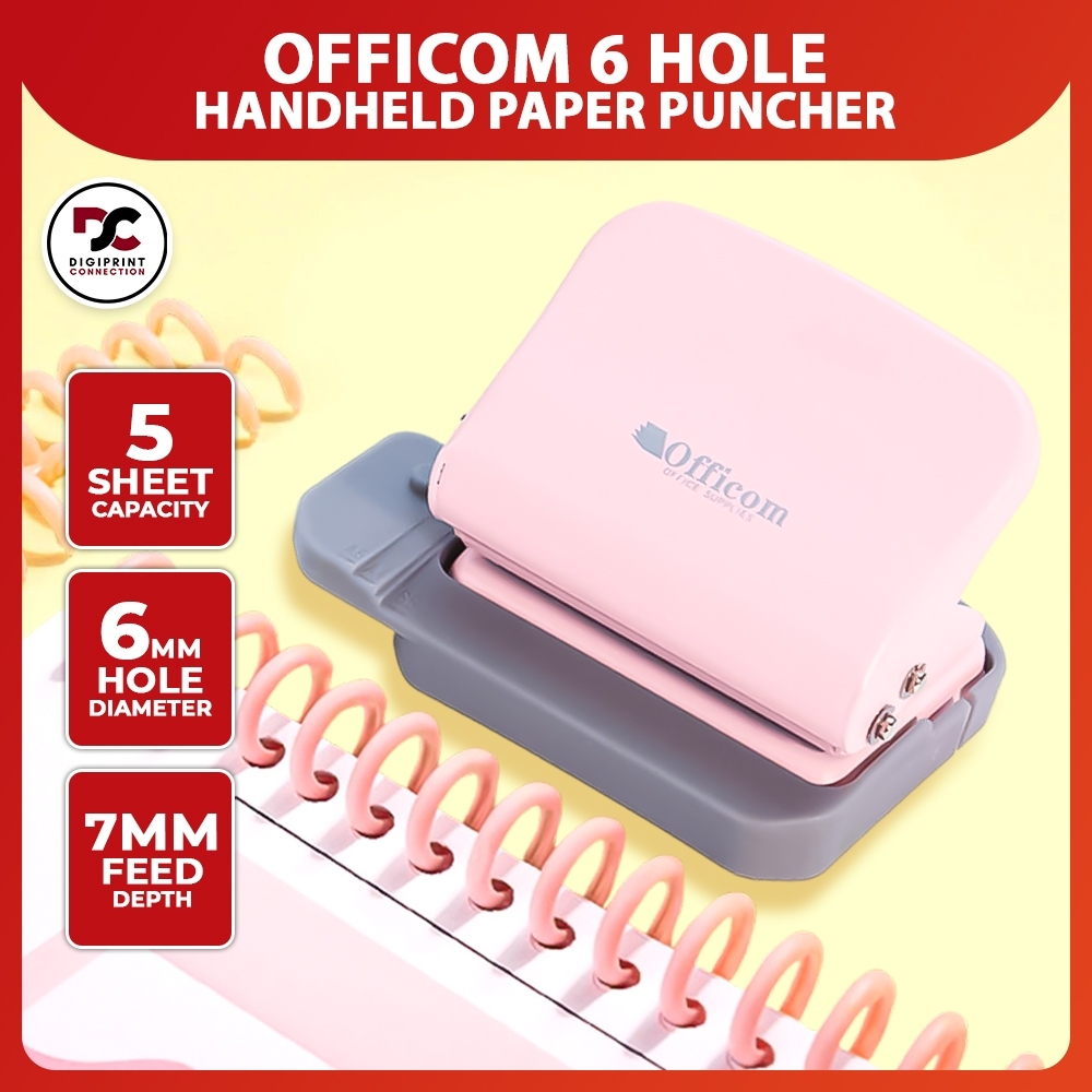 Officom 6 Hole Puncher Handheld Paper Punch 5.5mm A4 A5 B5 - Pink ...