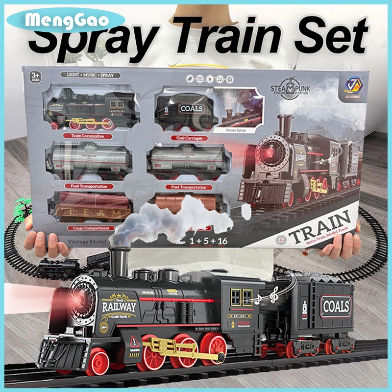 Train Toys with Spray Music Railway Big Classical Train Set With Track ...