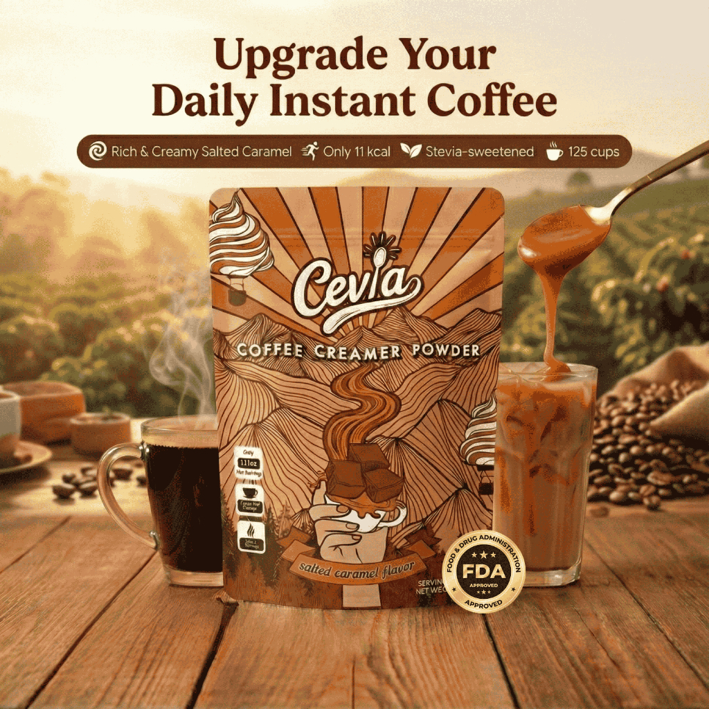 Cevia Salted Caramel Coffee Creamer Powder 250g – Low Calorie, Stevia ...