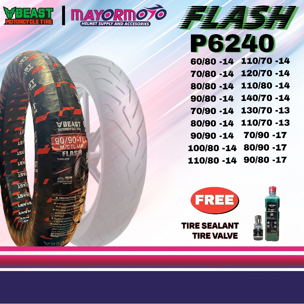 DISCOUNTED Beast Tire FLASH P6240 13“ 14” 17” Tubeless Tire Strong Grip ...