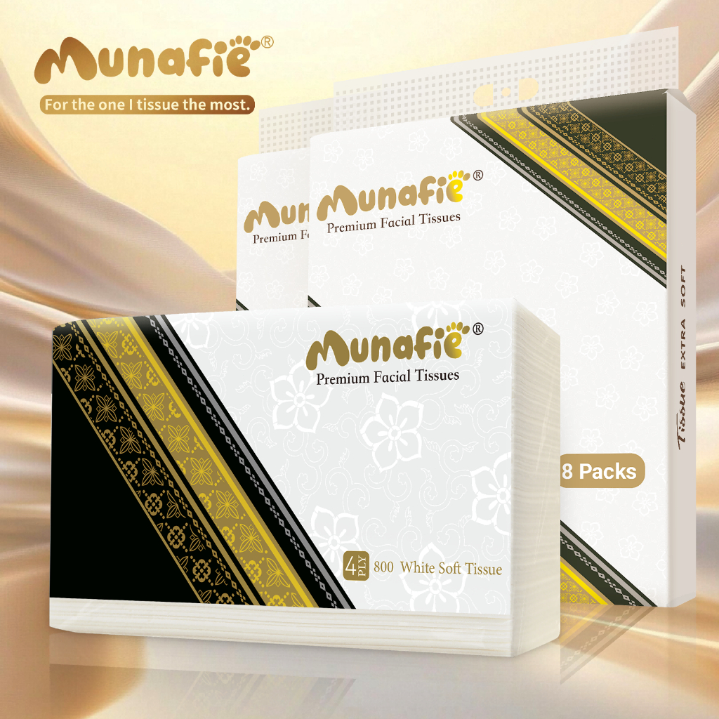 【8 Packs】Munafie Facial Tissue Paper High-end Black Gold Series4 Ply ...