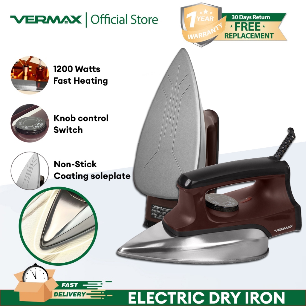 VERMAX Flat Dry Iron 1200W Fast Heat 3-Temp & Ceramic Soleplate ...