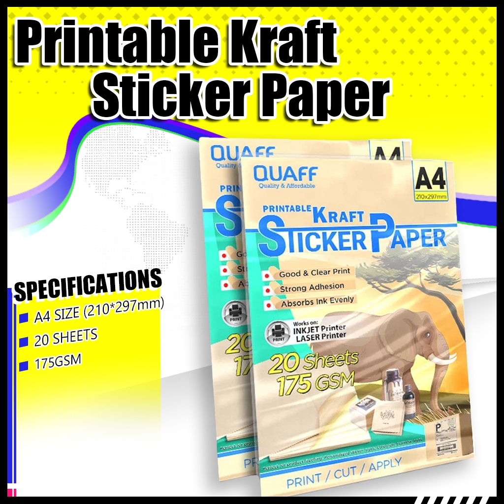 Matte & Kraft A4 Inkjet Photo Sticker Paper 175GSM – Label Sheets (20 ...