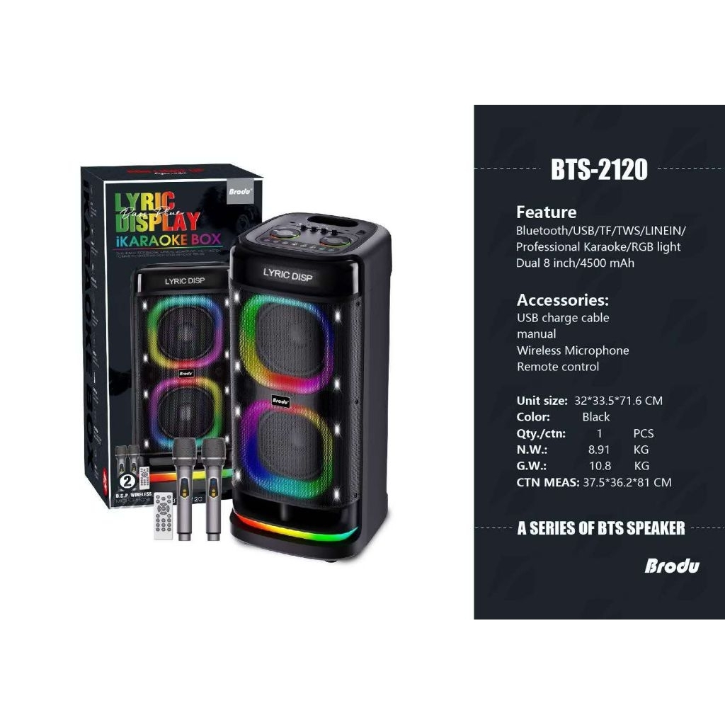 KARAOKE BOX DUAL 8 INCH PROFESSIONAL KARAOKE SPEAKER BTS-2120 with DUAL ...