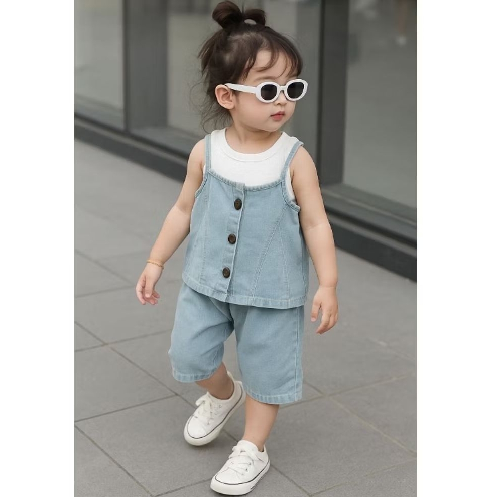 KM APPAREL Girl's 3-pc Denim Ootd Set (1-7Y/O) | Shopee Philippines
