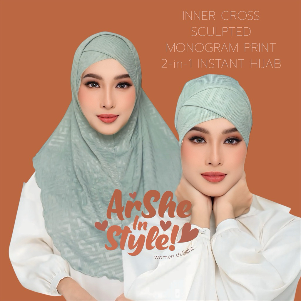X INNER CROSS SCULPTED MONOGRAM PRINT 2-in-1 INSTANT HIJAB with X INNER ...