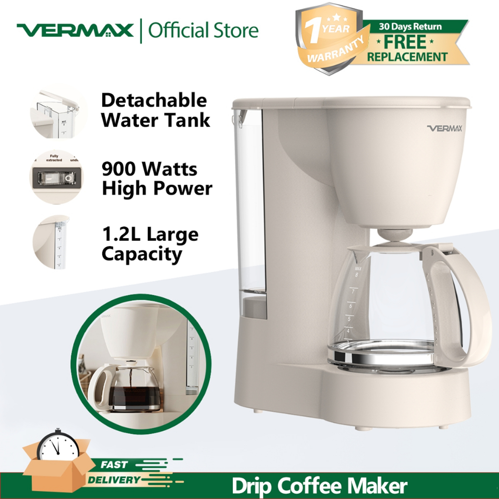 Vermax Drip Coffee Machine 900W with Detachable Water Tank and Cone ...
