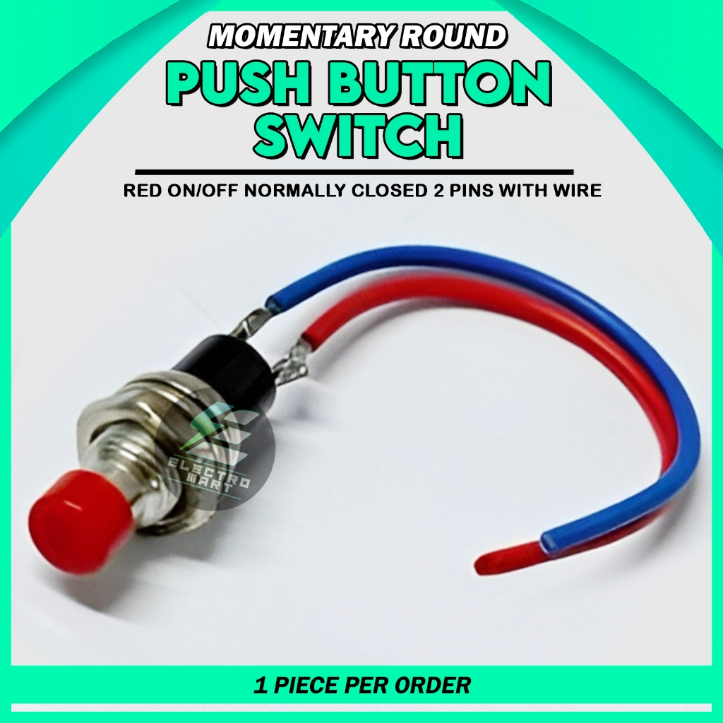E MART Momentary Red Push Button Switch On/Off NC 2 Pins with Wire for DIY Electronics Projects ...