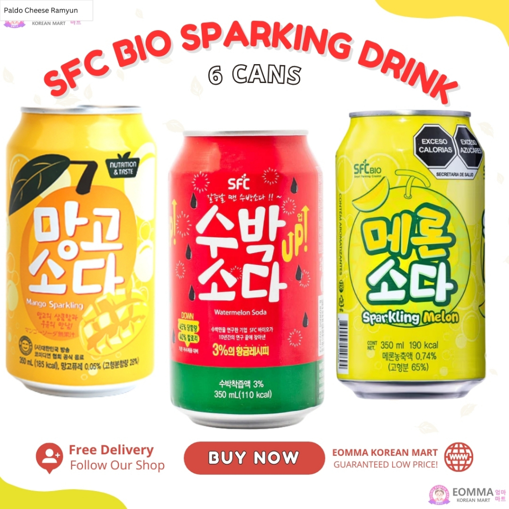 6 Cans SFC Bio Korean Sparking Drink Mango Plum Melon Watermelon and ...