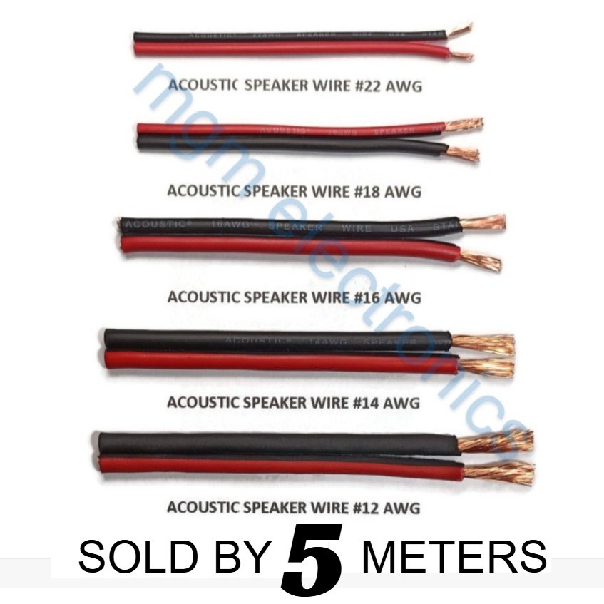 5METERs /LOT, ACOUSTIC Speaker Wire AWG 22, 18, 16, 14, 12 RED/BLACK ...