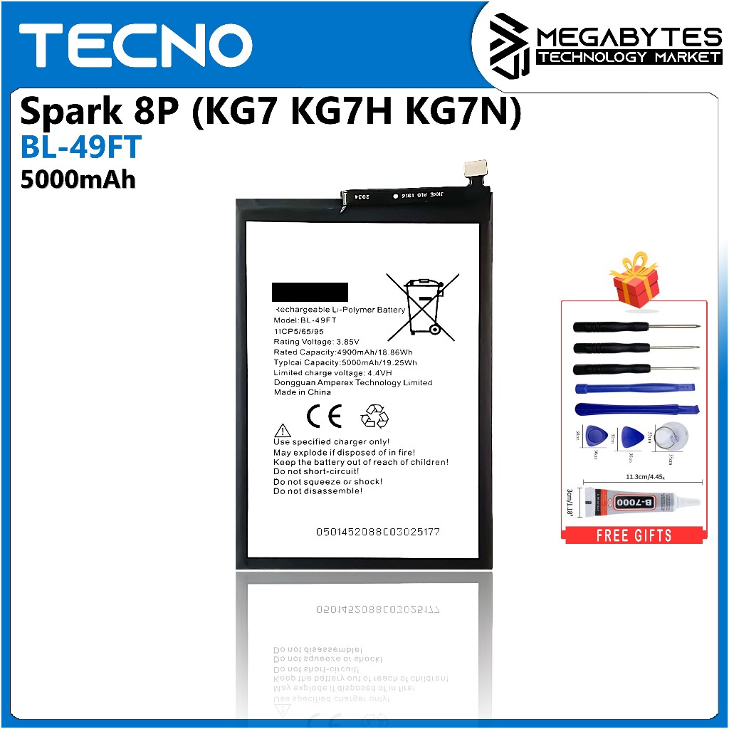 Megabytes Battery for Tecno Spark 8P | KG7H KG7 KG7N BL-49FT | Shopee ...