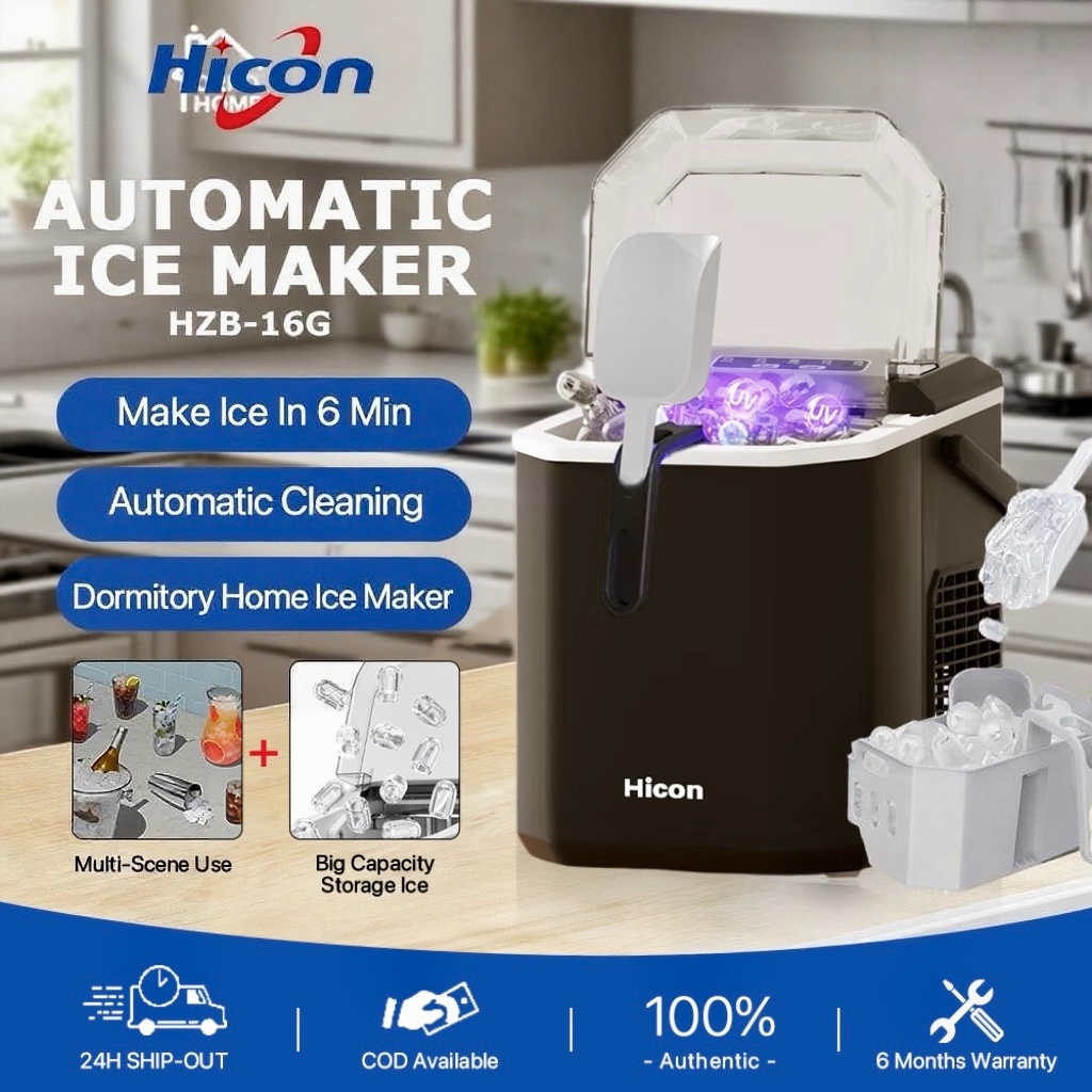 Hicon Portable Automatic Black Double Handle Ice Maker Machine - Fast ...