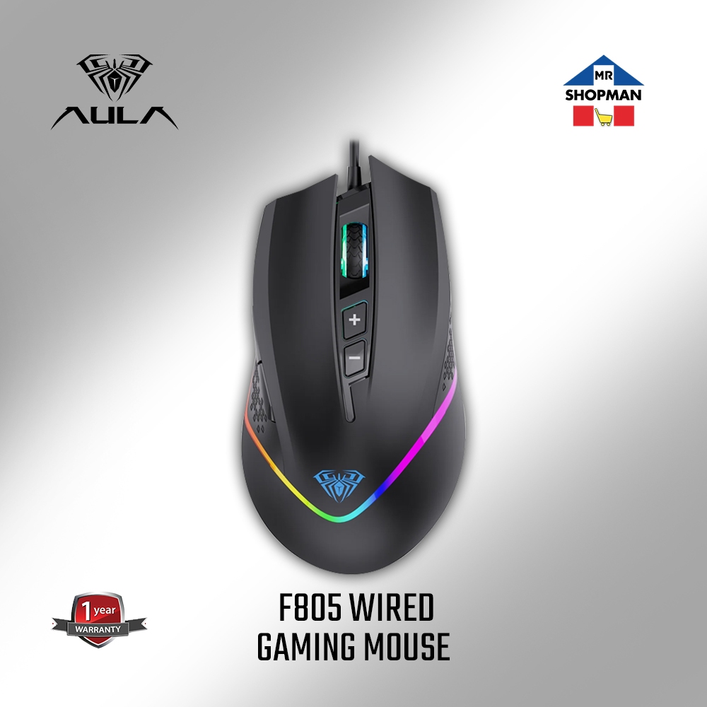 AULA F805 Wired Full Color Breathing Optical Ergonomic Gaming Mouse ...
