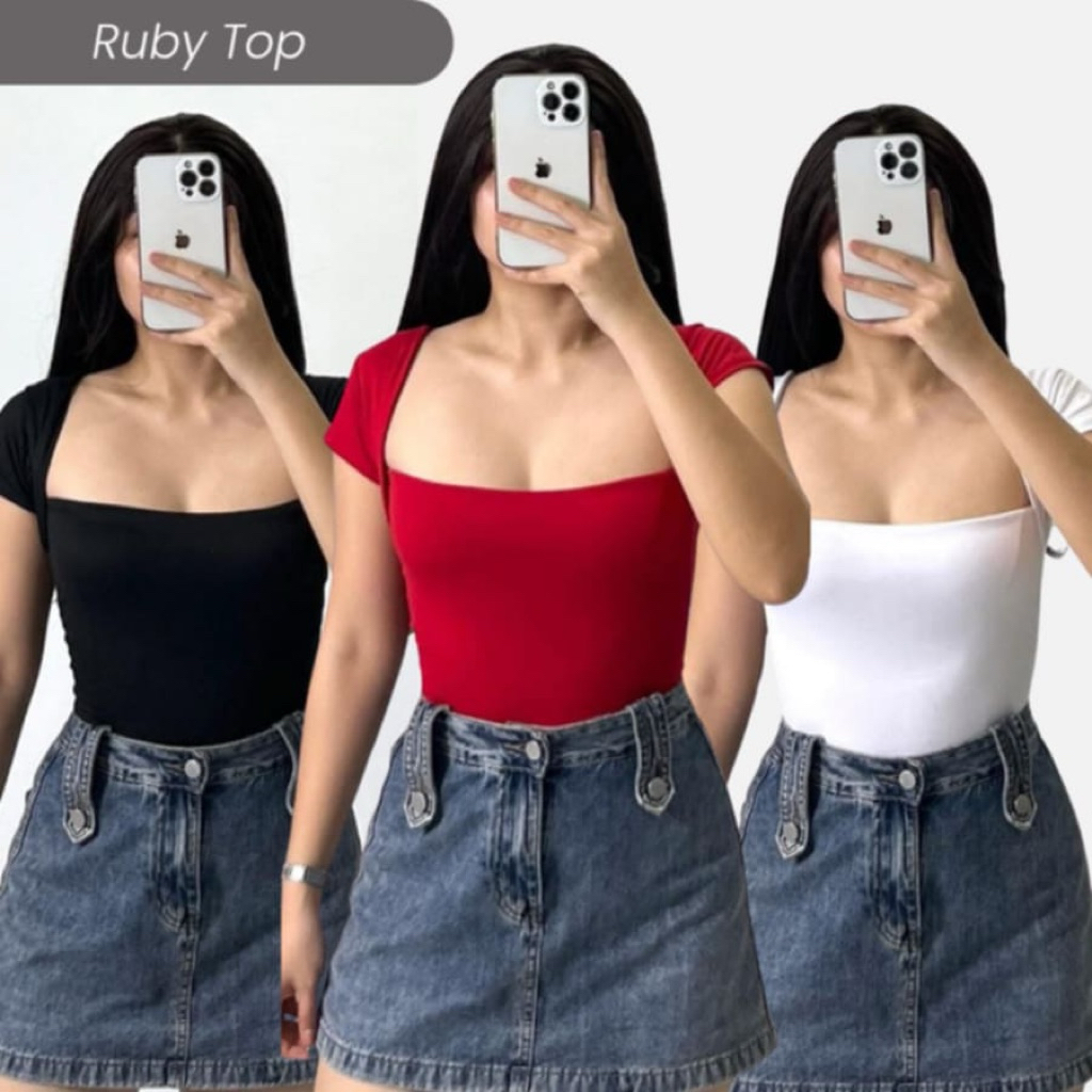 JDSHVNS | RUBY 2WAY SQUARENECK DOUBLE LINING TOP TRENDY TOPS | Shopee ...