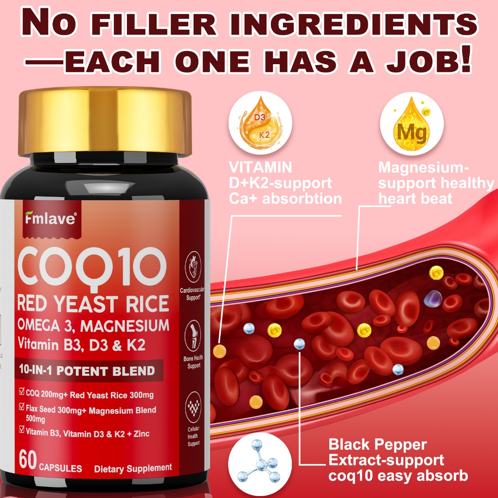 Fmlave CoQ10 Coenzyme Q10 300mg, 60 softgels Supports Heart Health ...