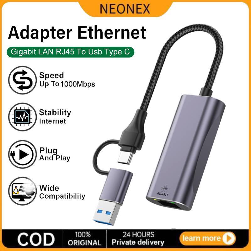 NEONEX 1000Mbps Network Card USB Type-C to RJ45 Converter Wired Gigabit ...