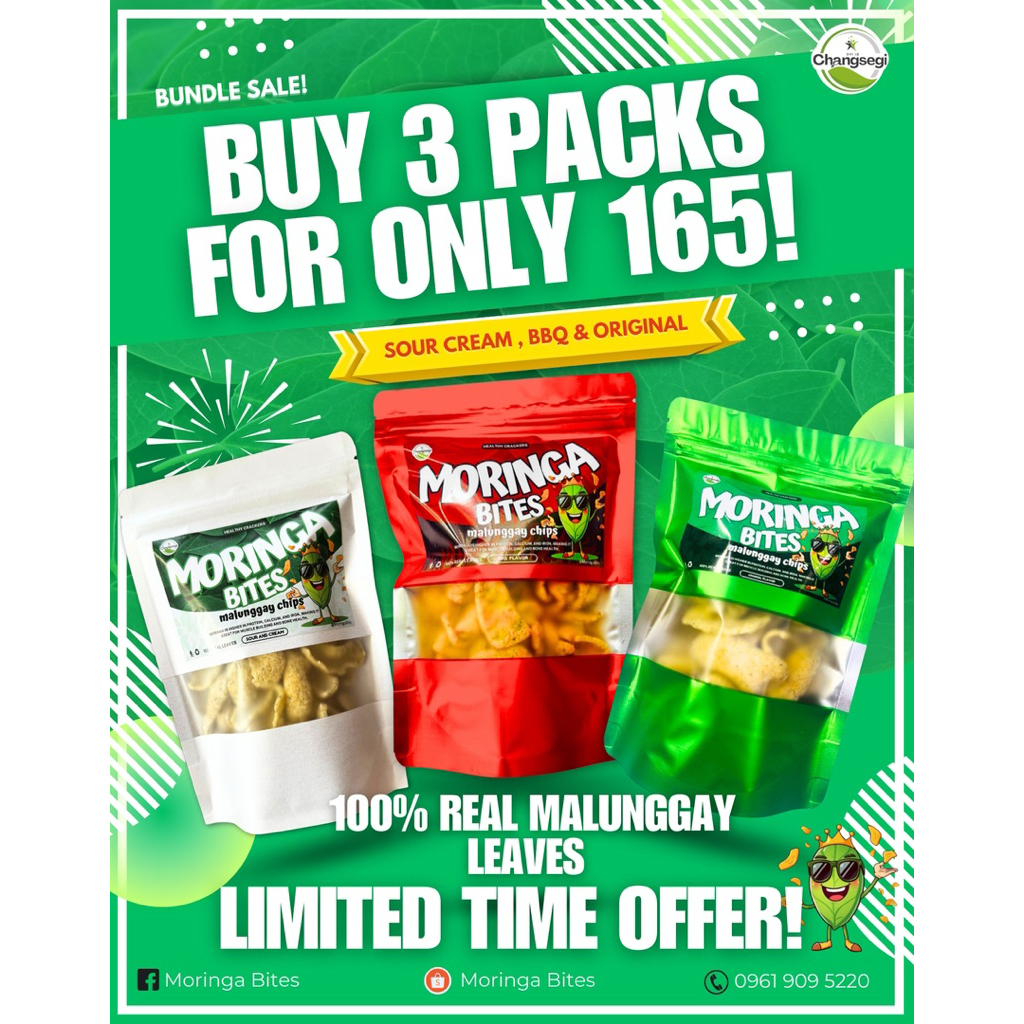 MORINGA BITES - BUNDLE PROMO! (MALUNGGAY CHIPS) 60g | Shopee Philippines