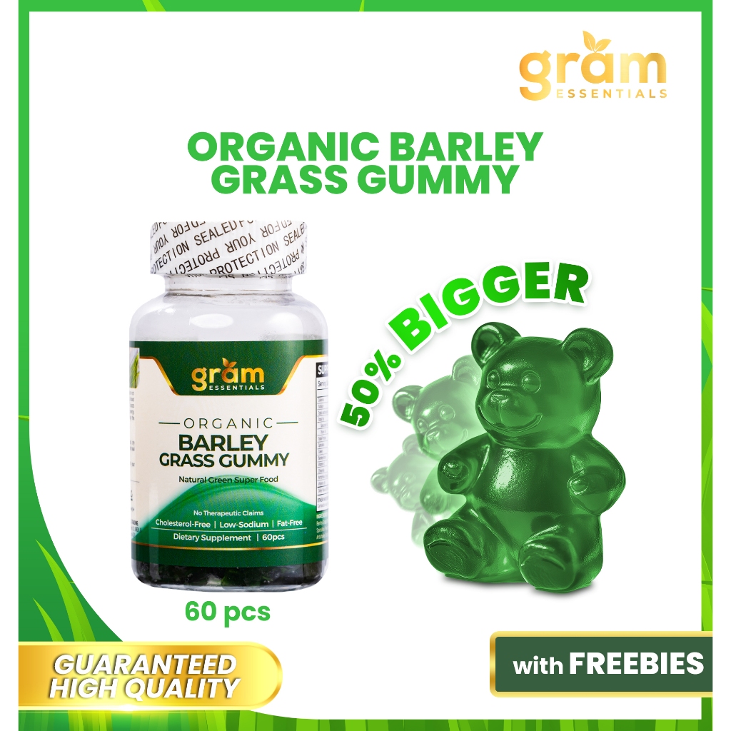 GRAM Essentials Organic Barley Grass Gummy with Spirulina, Chlorella ...