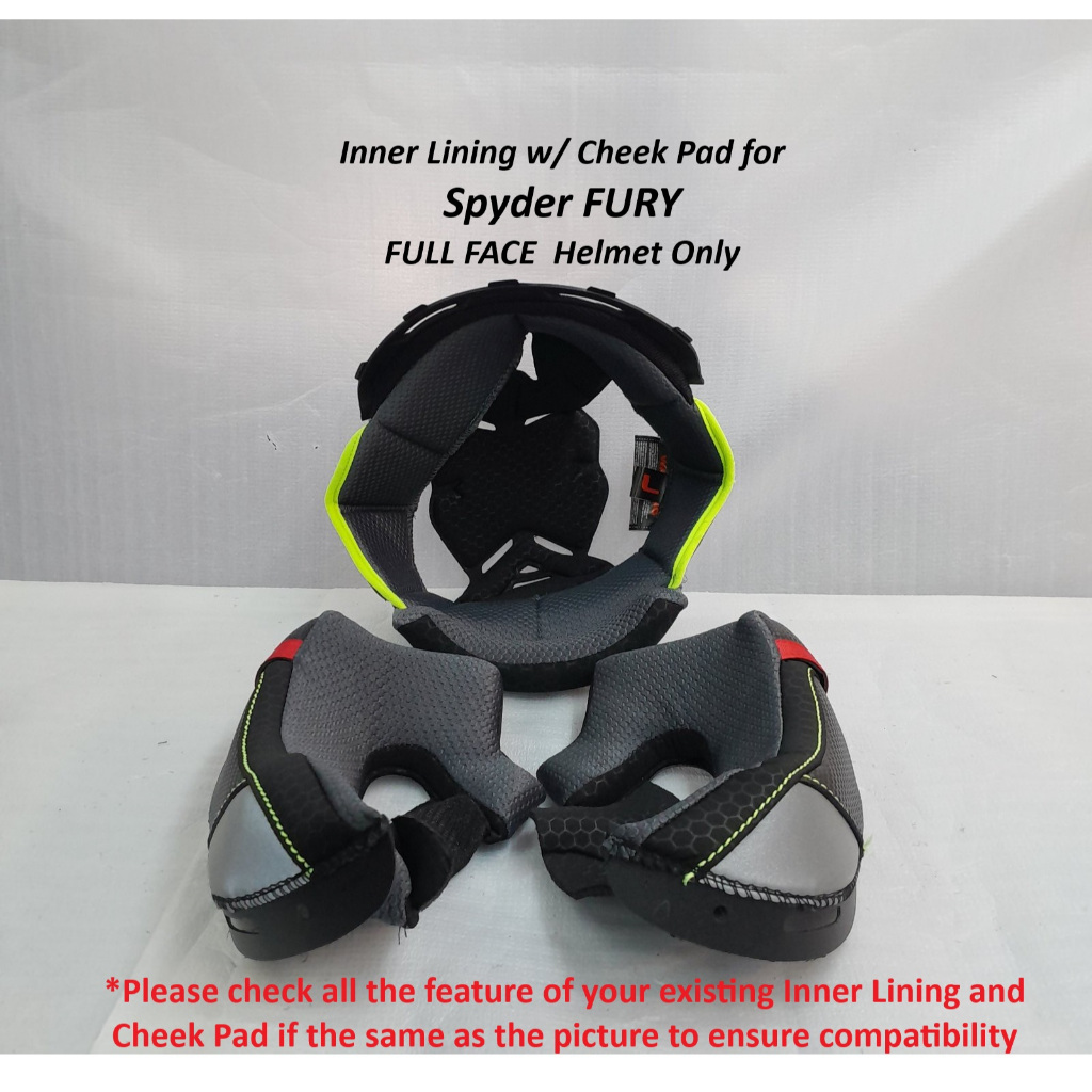 Spyder Fury Spare Inner Lining with Cheek Pad Foam for FULL FACE HELMET ...