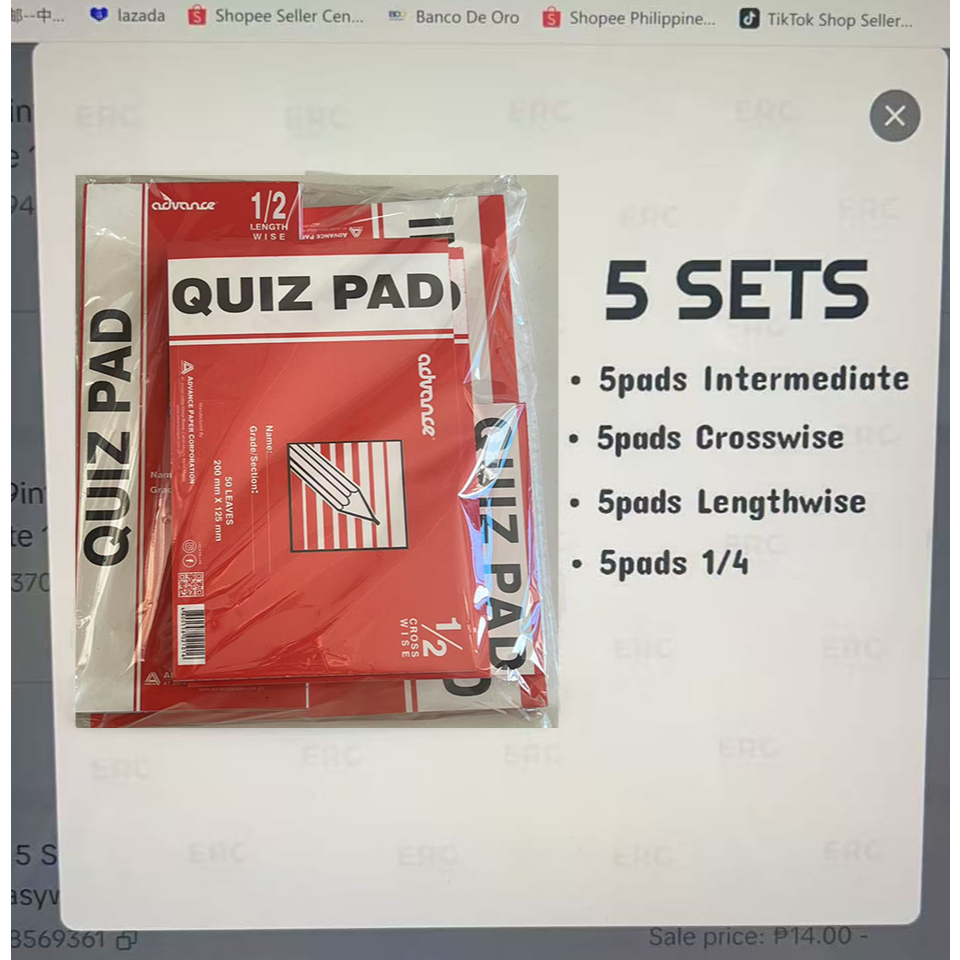 Premium Pack:5 sets Quiz Pad 1/4 1/2 Intermediate Writing 50Leaves ...