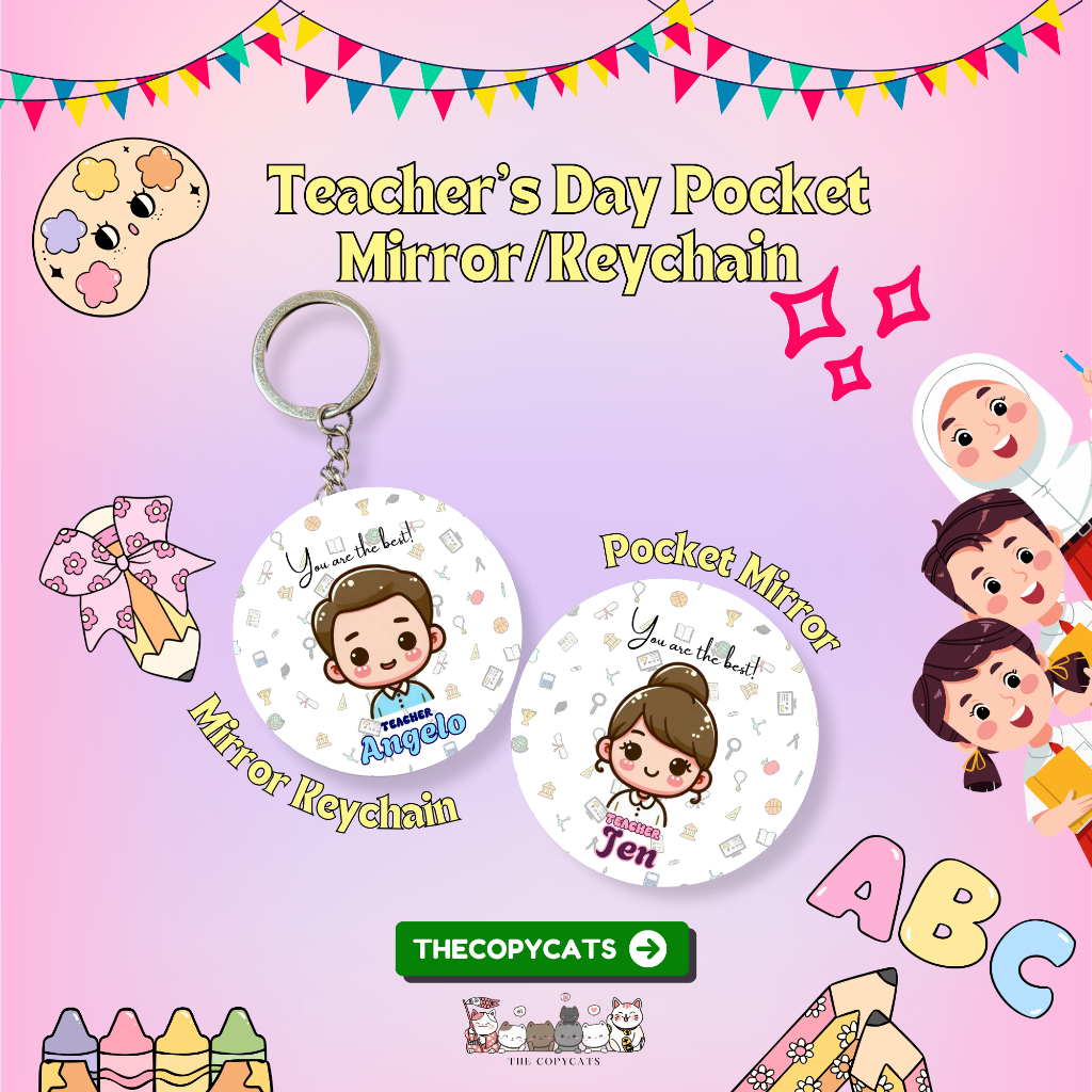 Teacher's Day Customized Aesthetic Pocket Mirror Keychain and Pin Badge ...