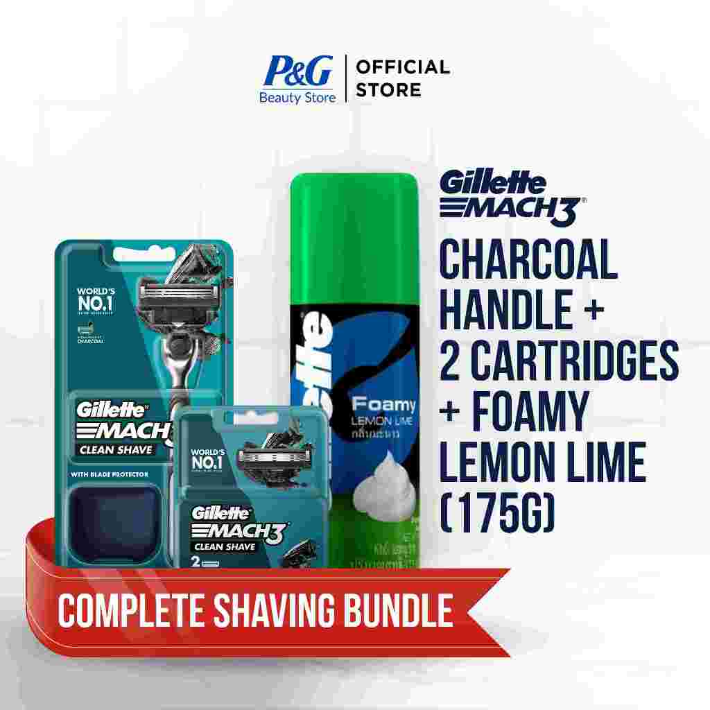 [Complete Shaving Bundle] Gillette Mach 3 Charcoal Handle + 2 ...