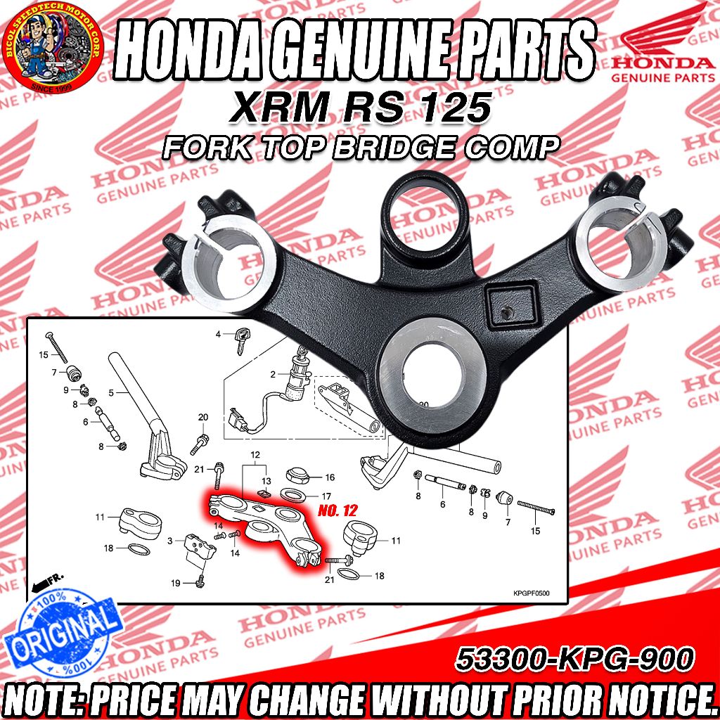 XRM RS 125 FORK TOP BRIDGE COMP (HPI) (Genuine: 53300-KPG-900) | Shopee ...