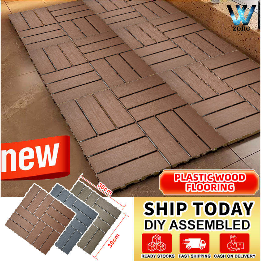 FAST DELIVERY 30×30CM Interlocking PVC Floor Decking Tile Plastic Wood ...
