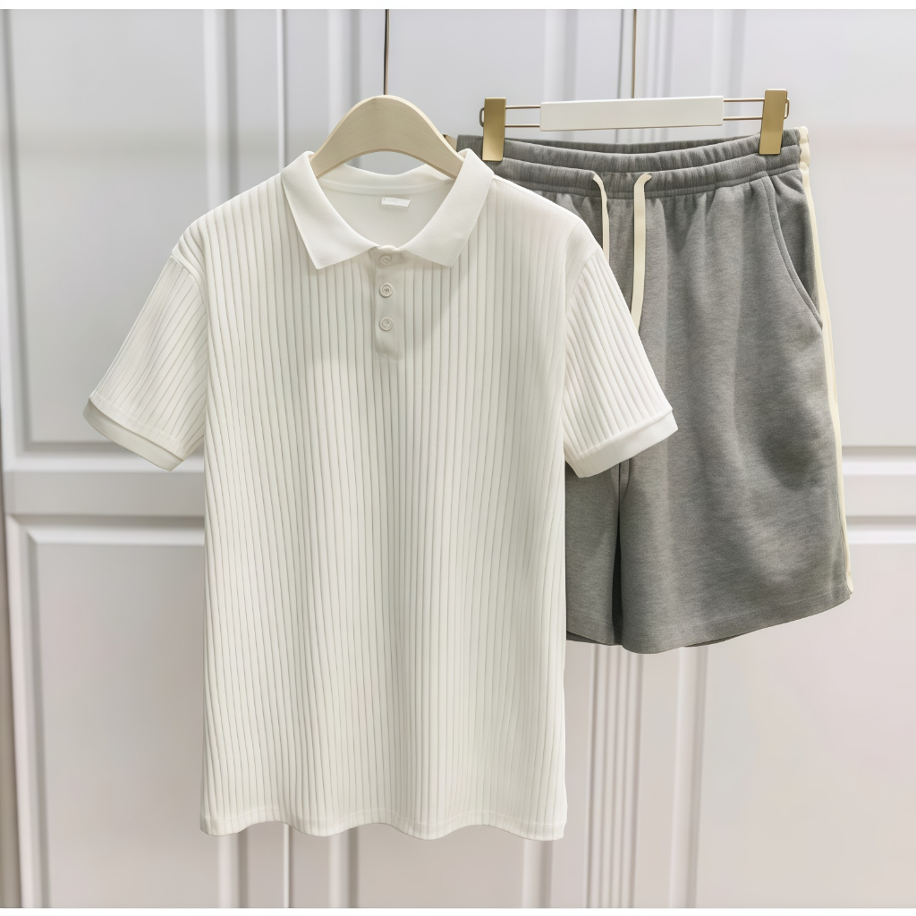 Simple Knitted Polo Shirt Short-Sleeved Summer Trendy Lapel Men's Solid ...